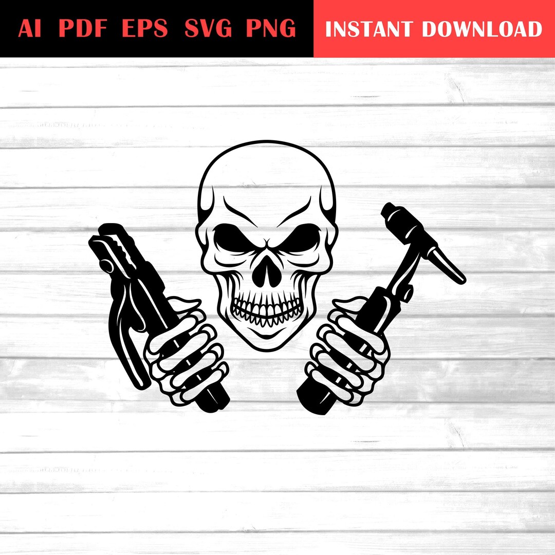 Skull Welder Svg / Skeleton Holding Welding Machine Clip Art / Metal ...