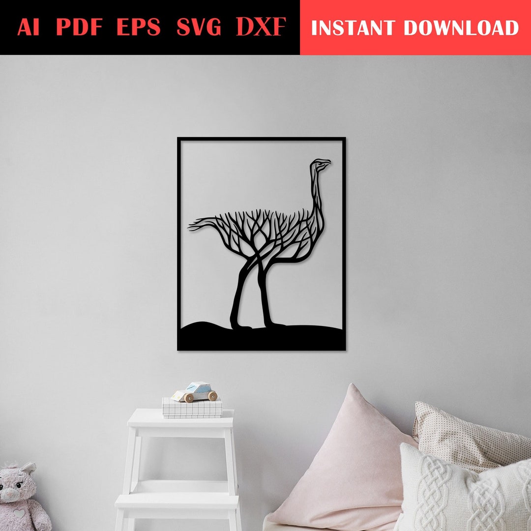 Ostrich Tree, Wall Art ,svg,dxf, EPS,AI, PDF Files,plasma Cut File,wall ...