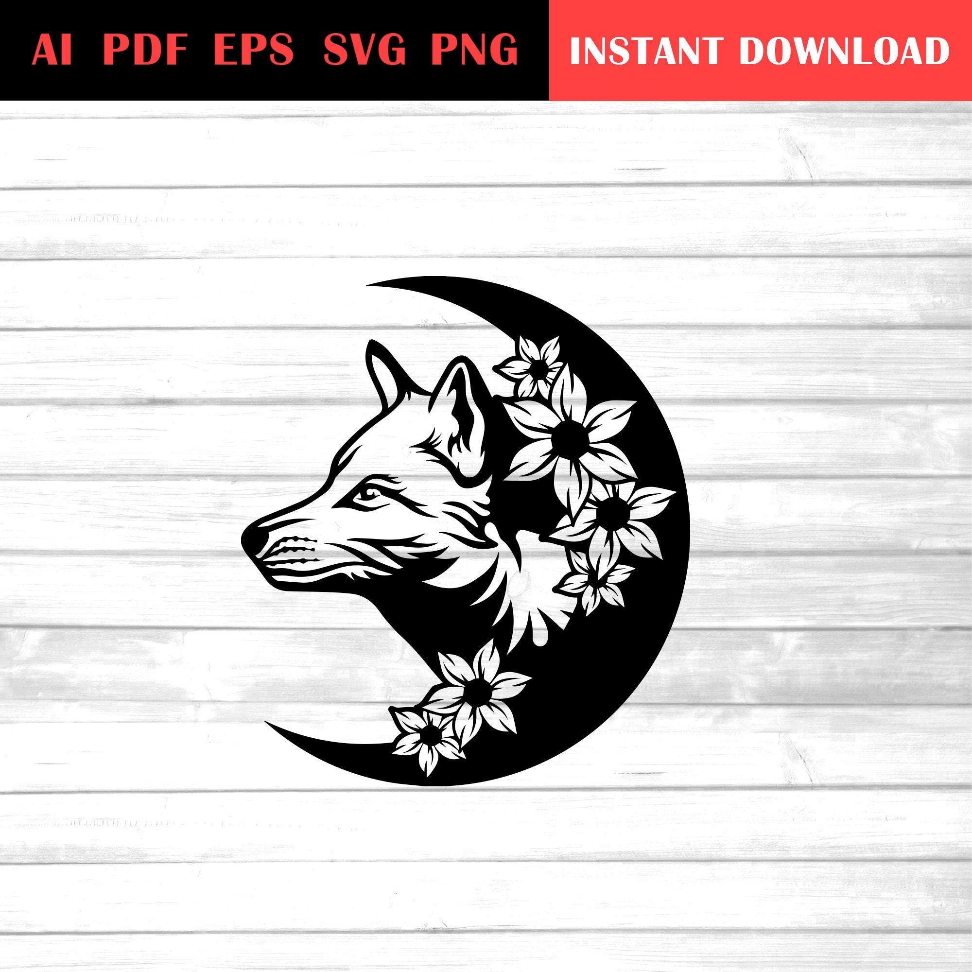 Moon Fox With Flowers Svg Files / Floral Cute Animals Printable Clip ...