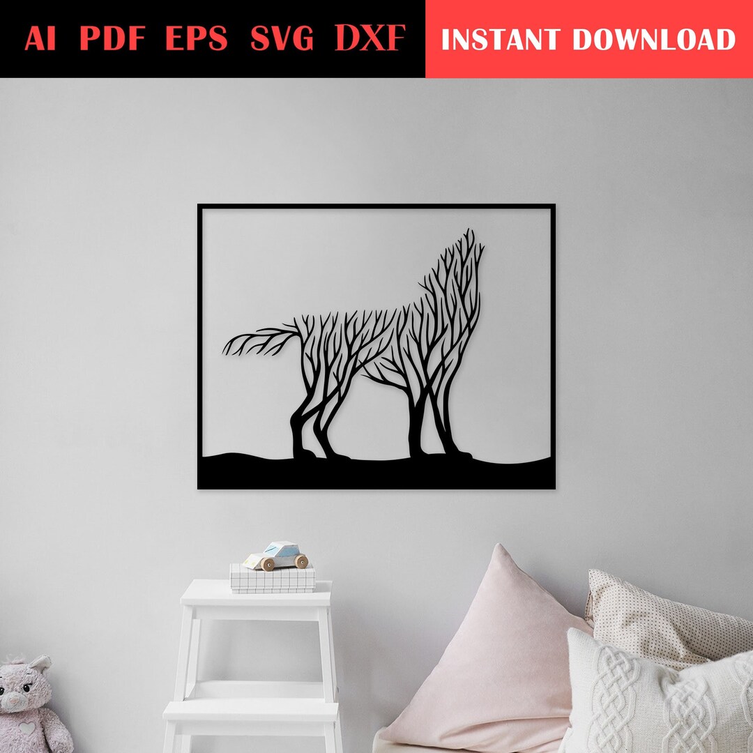 Wolf Tree Wall Art Svg,dxf, EPS,AI and PDF Files.plasma Cut File,wall ...