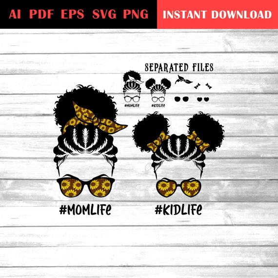 Momlife and kidlife cornrows afro bun svg / mom and daughter | Etsy