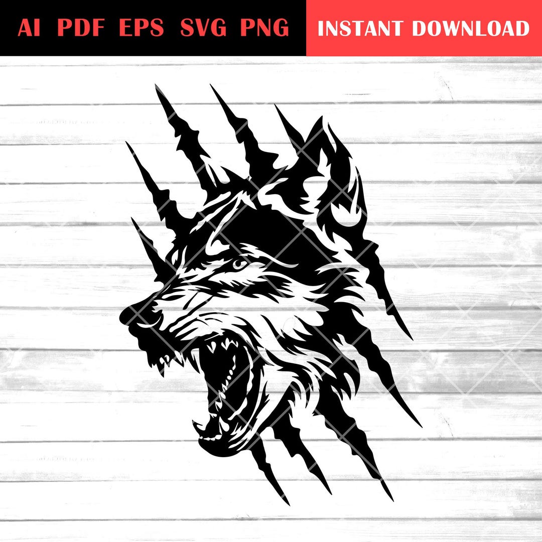 Wolf Svg , Fierce Wolf ,wolf Scratch , Werewolf , Cricut , Silhouette ...