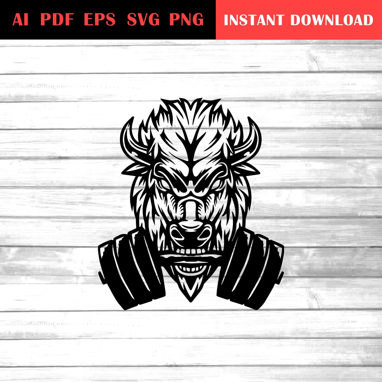 Bison Face With Dumbbell Svg / Fierce American Bison Face Png Clip Art ...