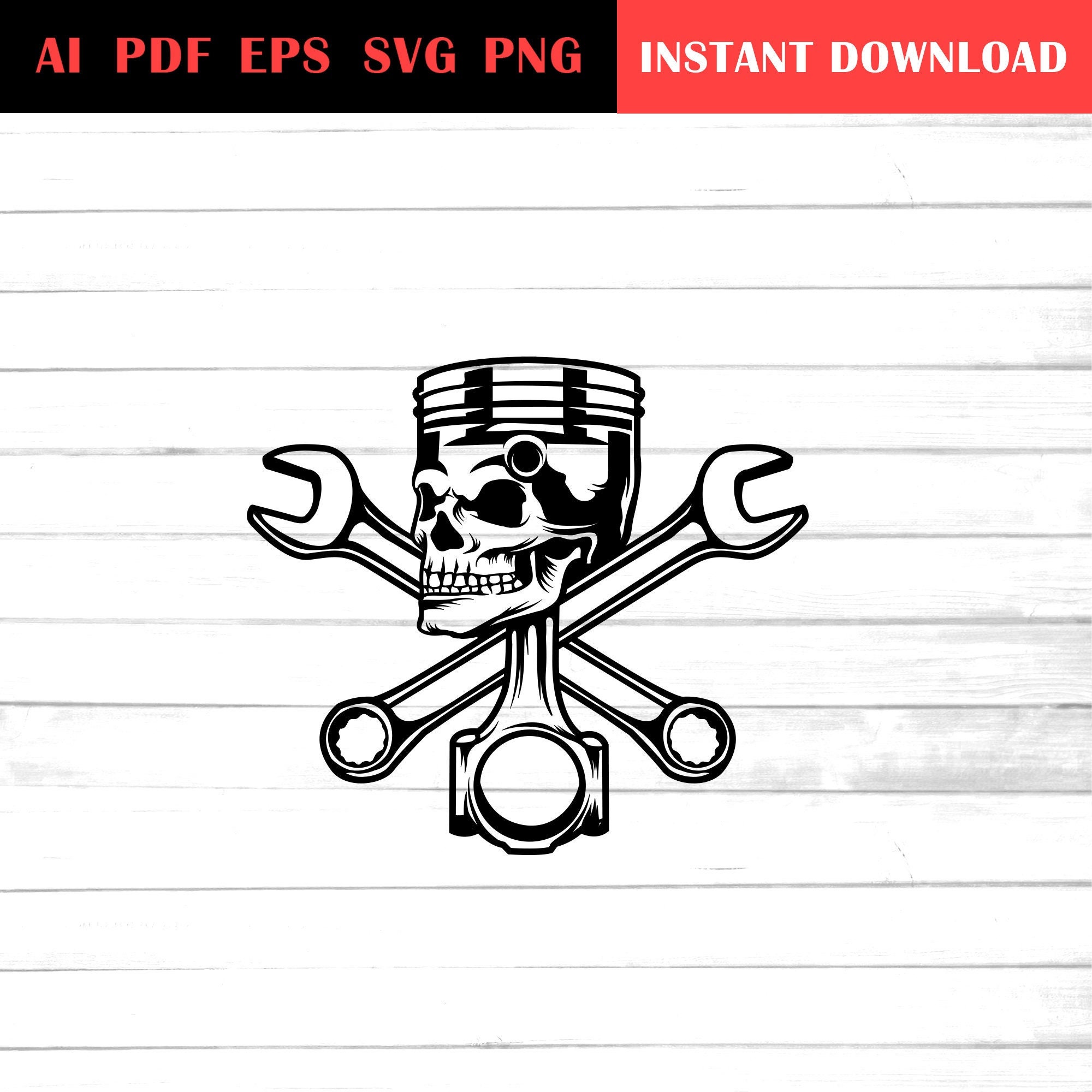 Piston Skull Svg / Skeleton Mechanic Automotive Clip Art / Printable ...