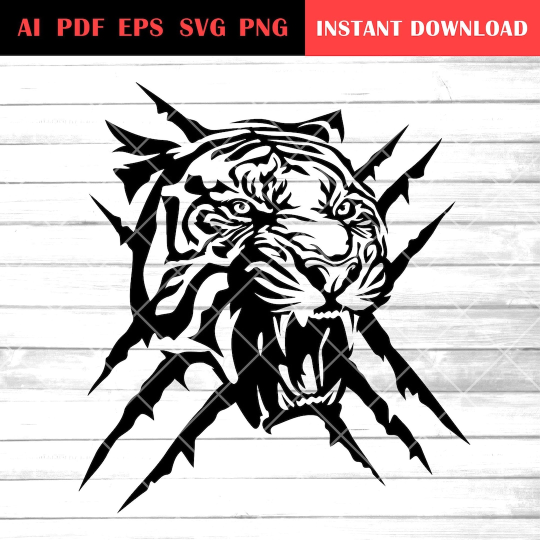 Tiger Scratch Svg, Tiger Face , Fierce Tiger, Cricut Silhouette, Tiger ...