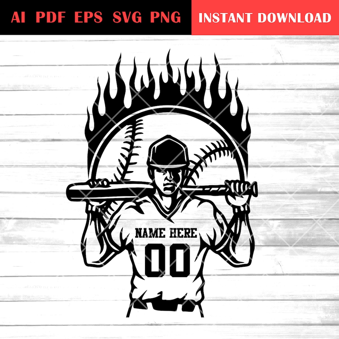 Batting Svg | Baseball Svg | Custom Name| Baseball Player | Fireball ...