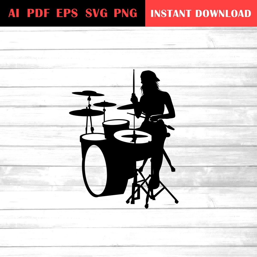 Drummer Girl Svg / Drum Set Clip Art / Woman Drums Printable Music ...