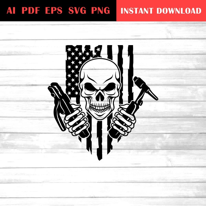 US Skull Welder Svg / Skeleton Holding Welding Handle Clip Art ...
