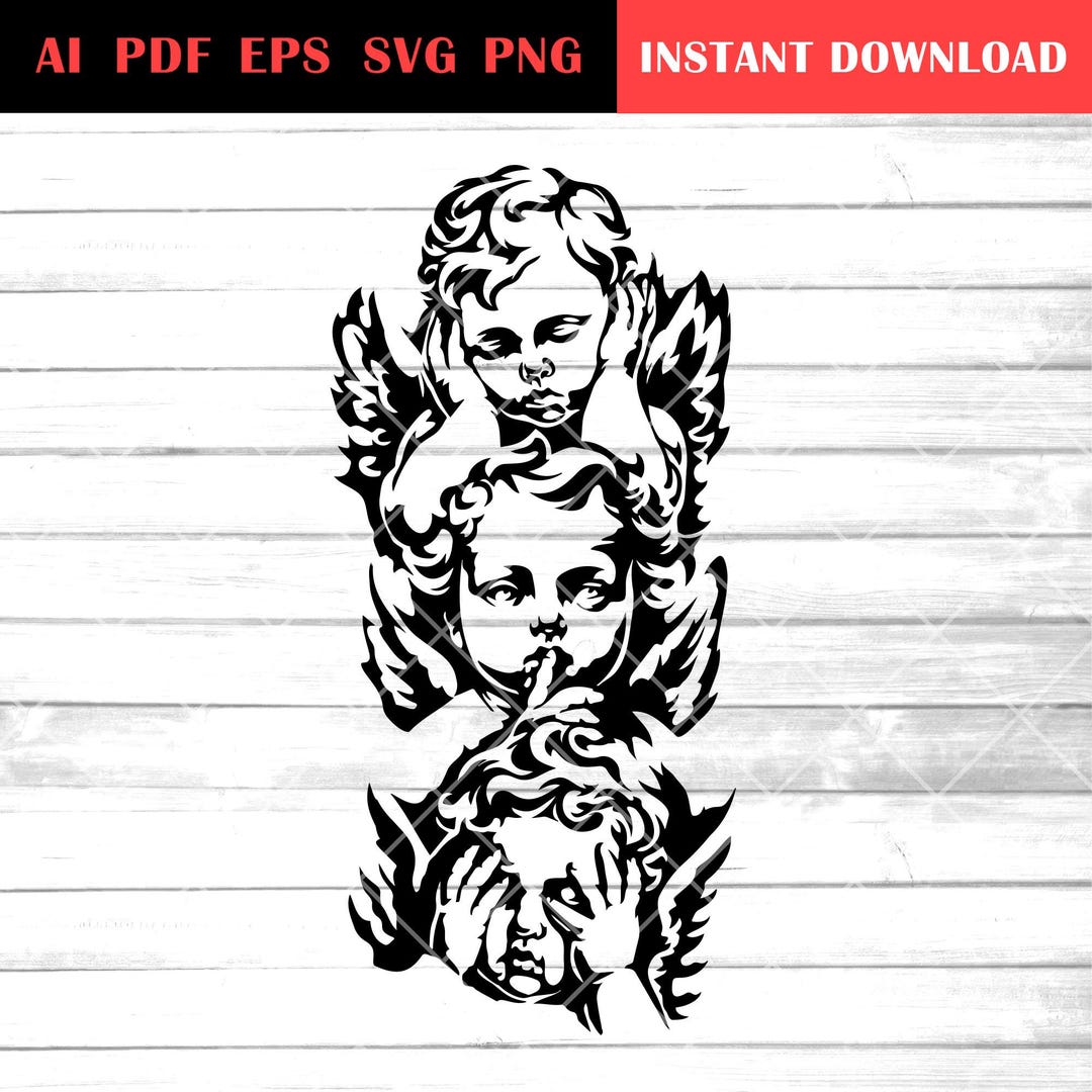 See No Evil| Speak No Evil|hear No Evil| Angels Svg| Cherubs Clip Art ...