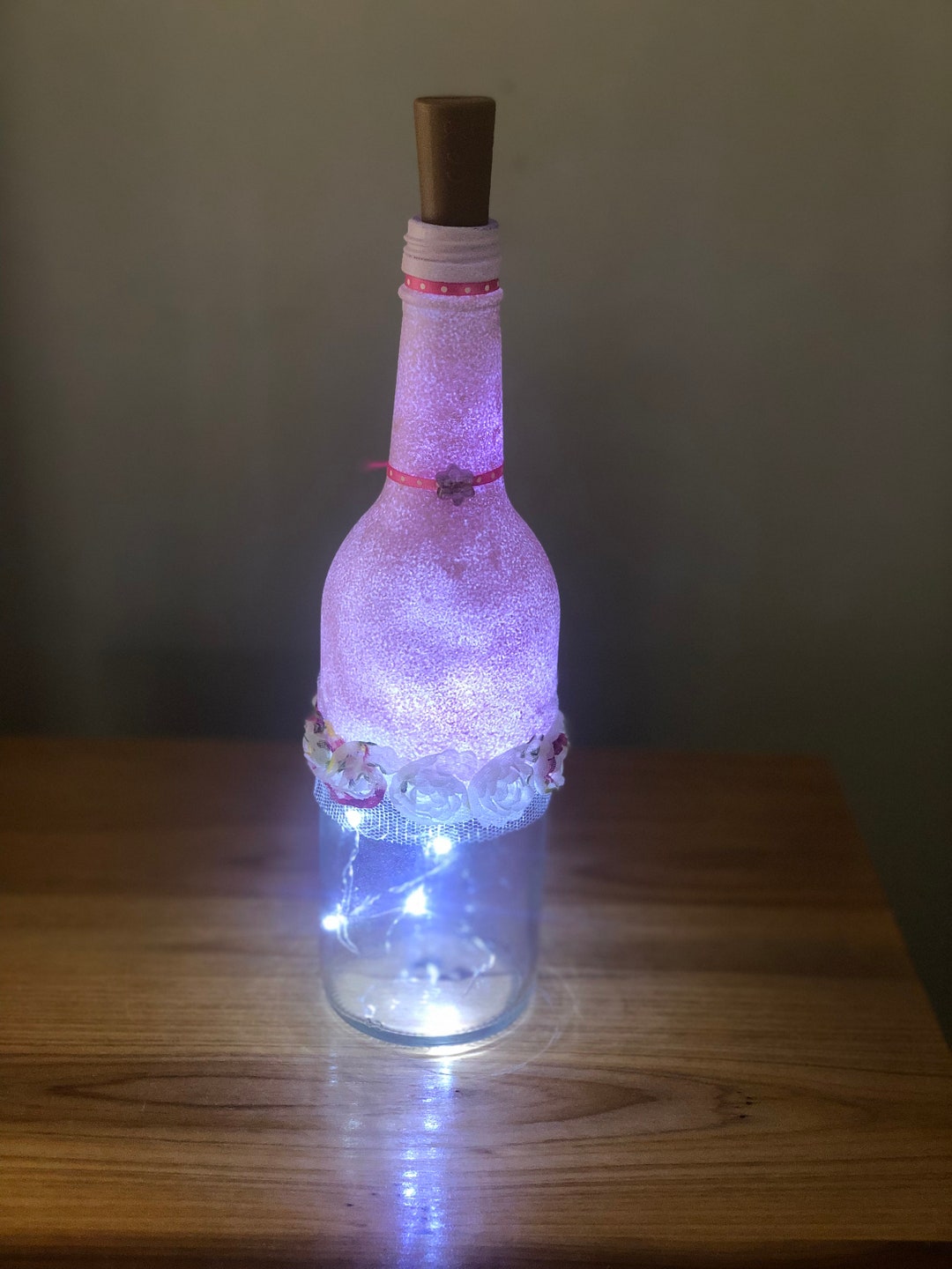 Cute Pink Floral LED Light up Bottle Table Centrepiece Night Light ...