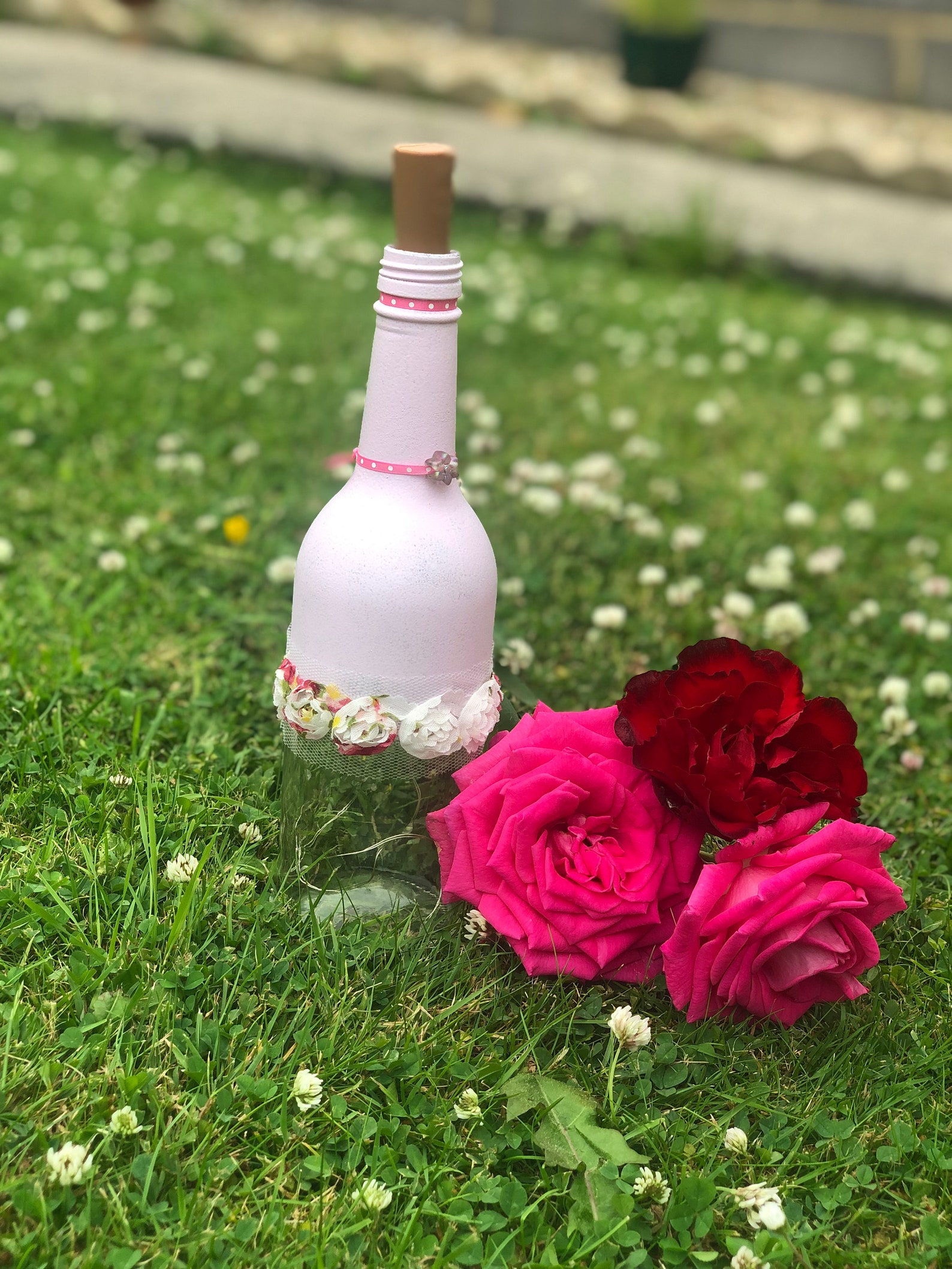 Cute Pink Floral LED Light up Bottle Table Centrepiece Night Light ...