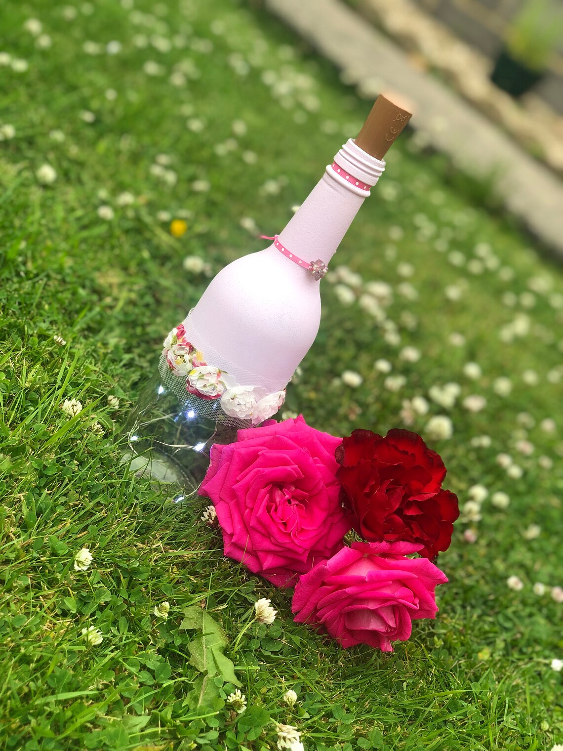 Cute Pink Floral LED Light up Bottle Table Centrepiece Night Light ...