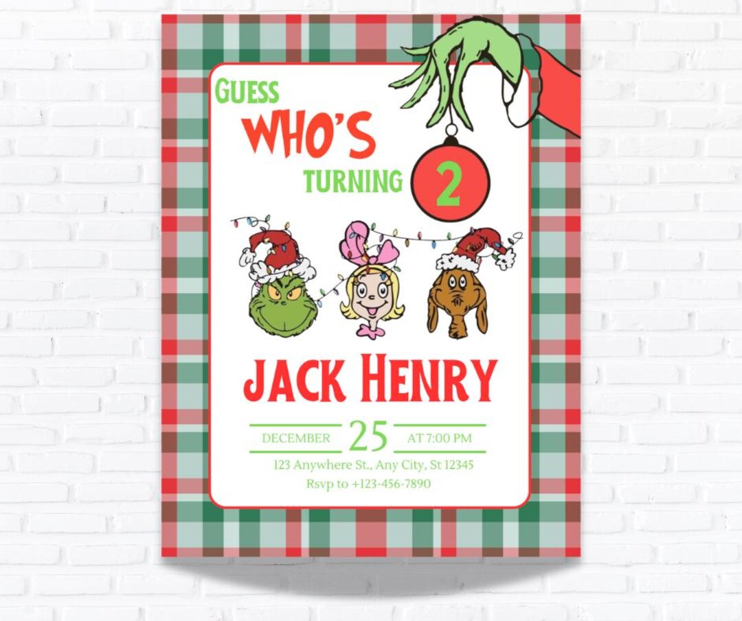 Whoville Christmas Birthday Invitation | Grinch Theme Party Invite ...