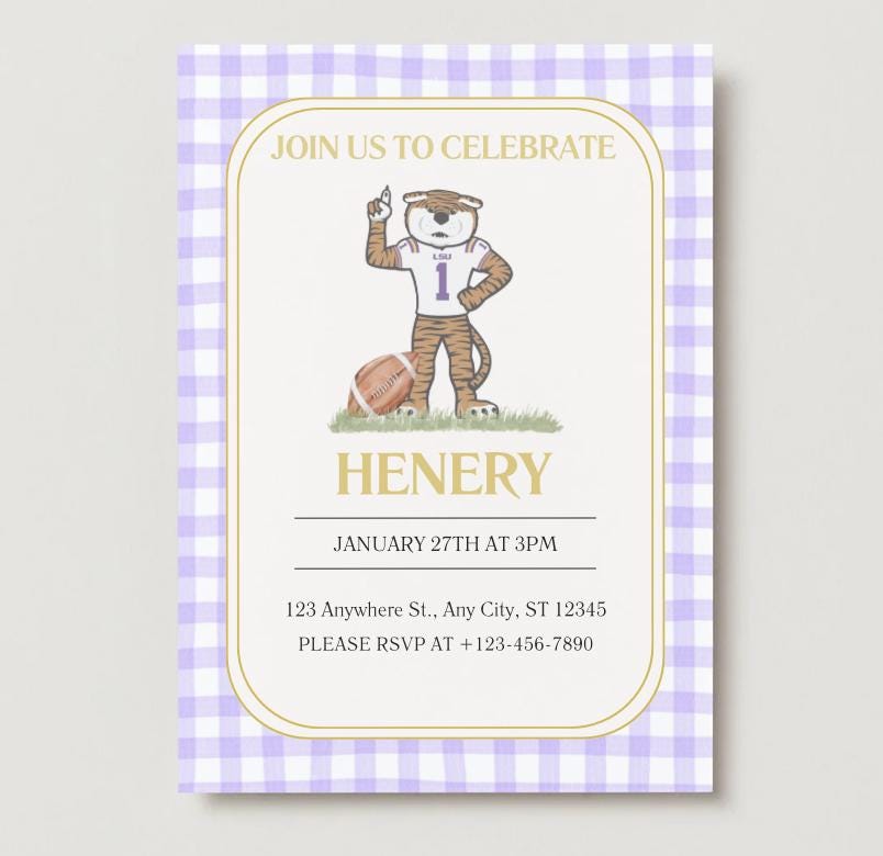 LSU Football Birthday Invitation: Editable Canva Template (digital E ...