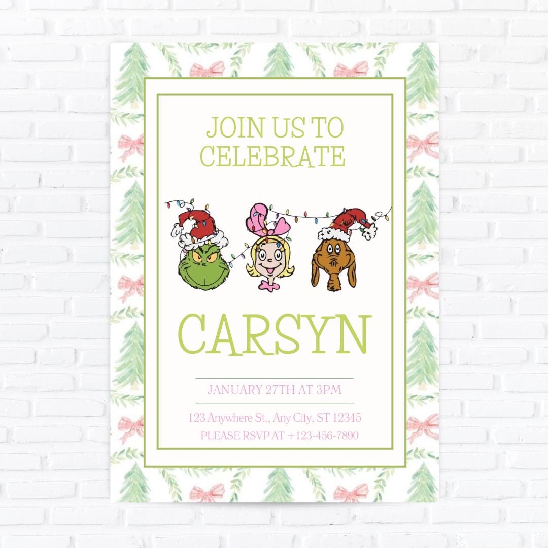 Whoville Christmas Birthday Invitation | Grinch Theme Party Invite ...
