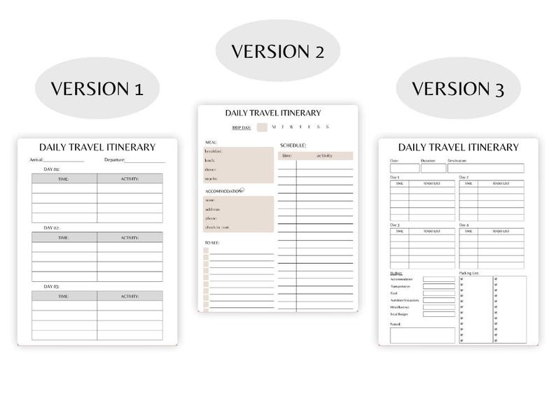 Simple Travel Itinerary Printable, Travel Planner Template, Vacation ...