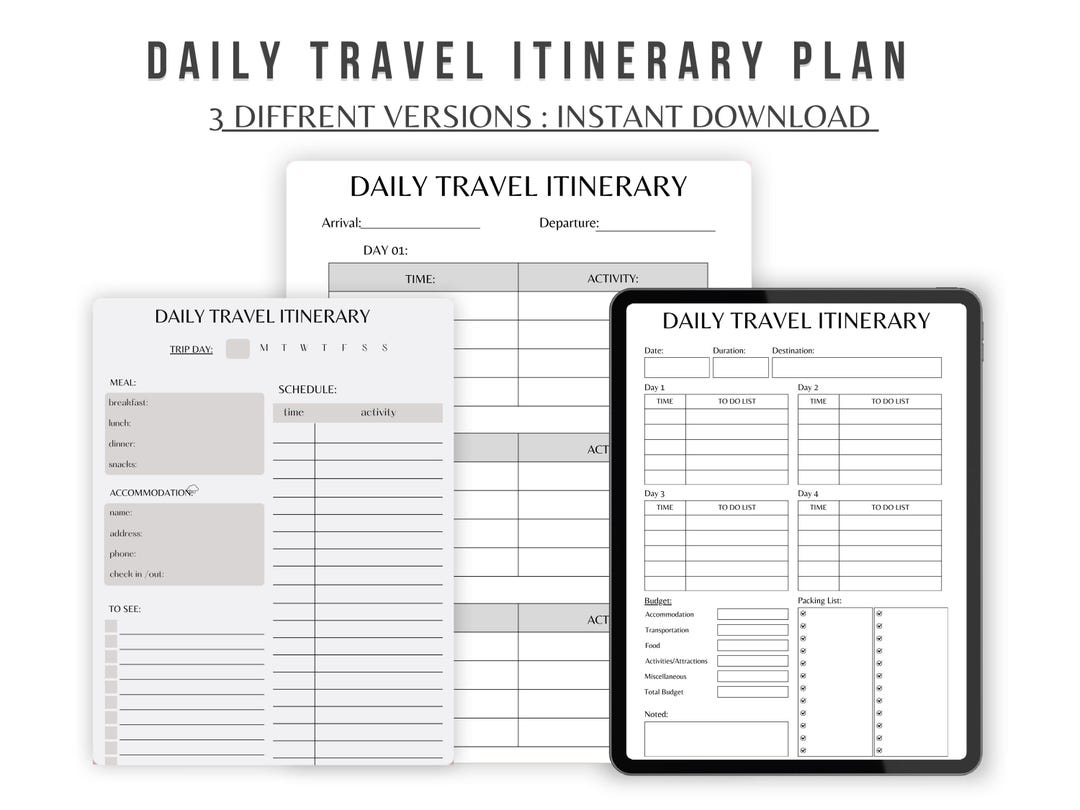Simple Travel Itinerary Printable, Travel Planner Template, Vacation ...