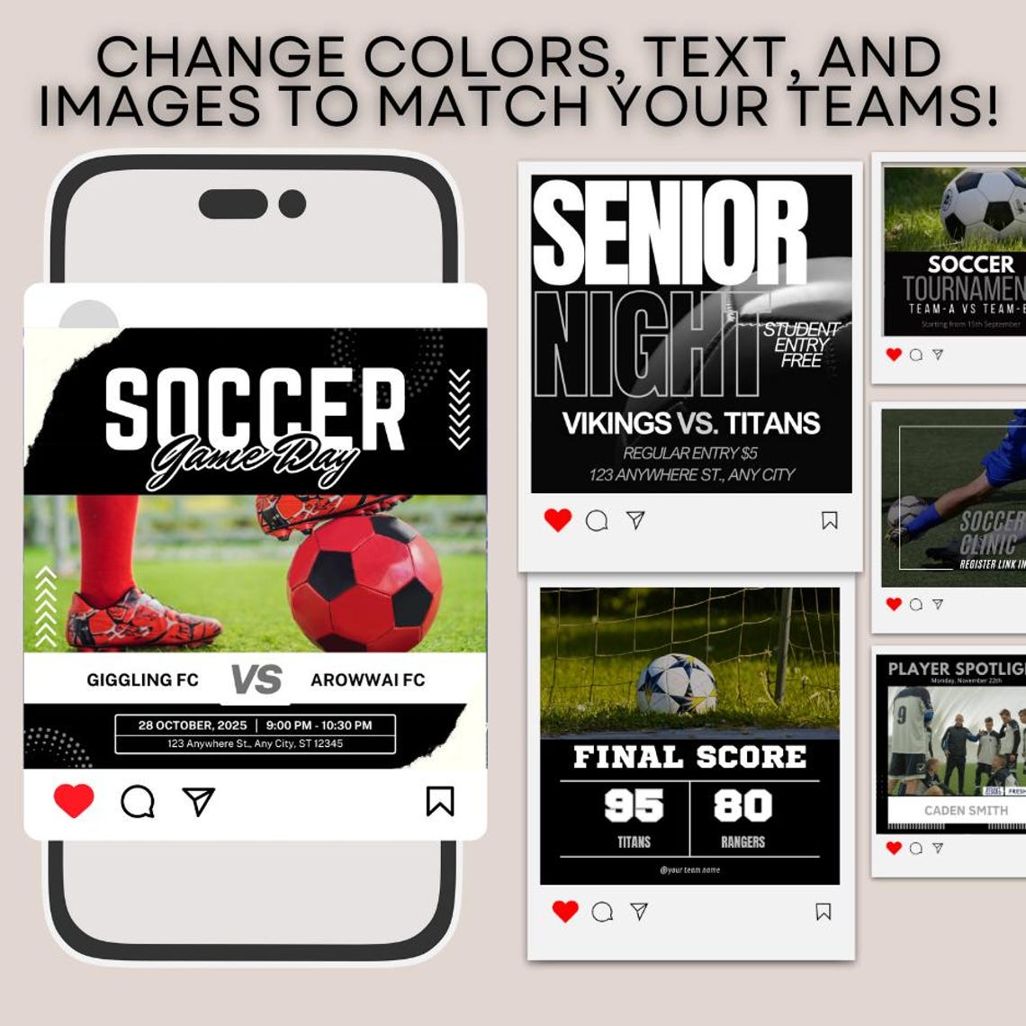 Soccer Canva Templates, Social Media Kit, High School Sports, PNG ...