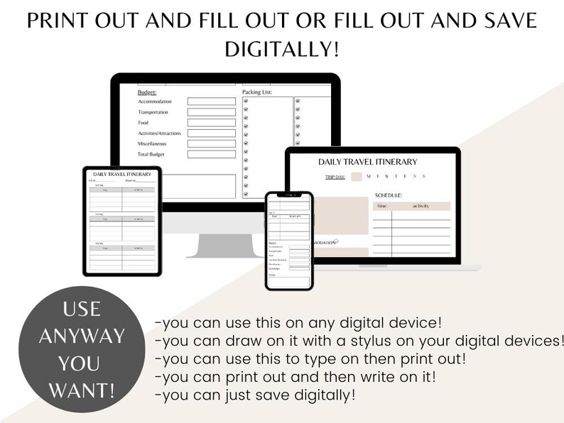 Simple Travel Itinerary Printable, Travel Planner Template, Vacation ...