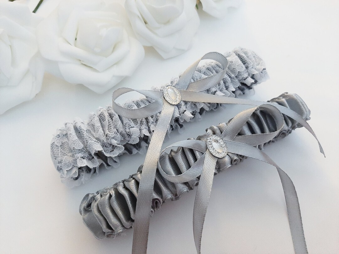 Gray Wedding Garter, Garter for Wedding, Silver Gray Wedding Garter Set ...