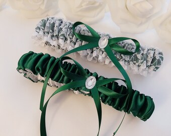 Dark Green Wedding Garter, Lace Bridal Garter Set, Garter Set, Garter ...