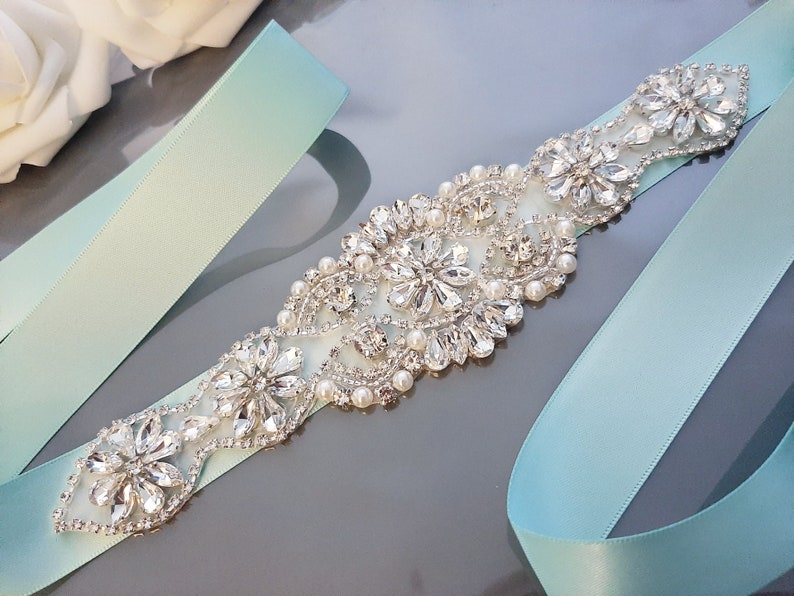 Turquoise Bridal Belt Rhinestone Belt Sash Belt Blue Bridal - Etsy