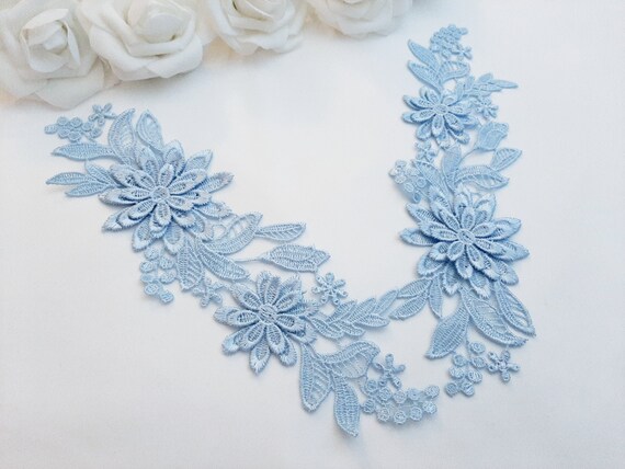 Blue Lace Applique 2 Pieces 3D Lace Applique Bridal Floral - Etsy