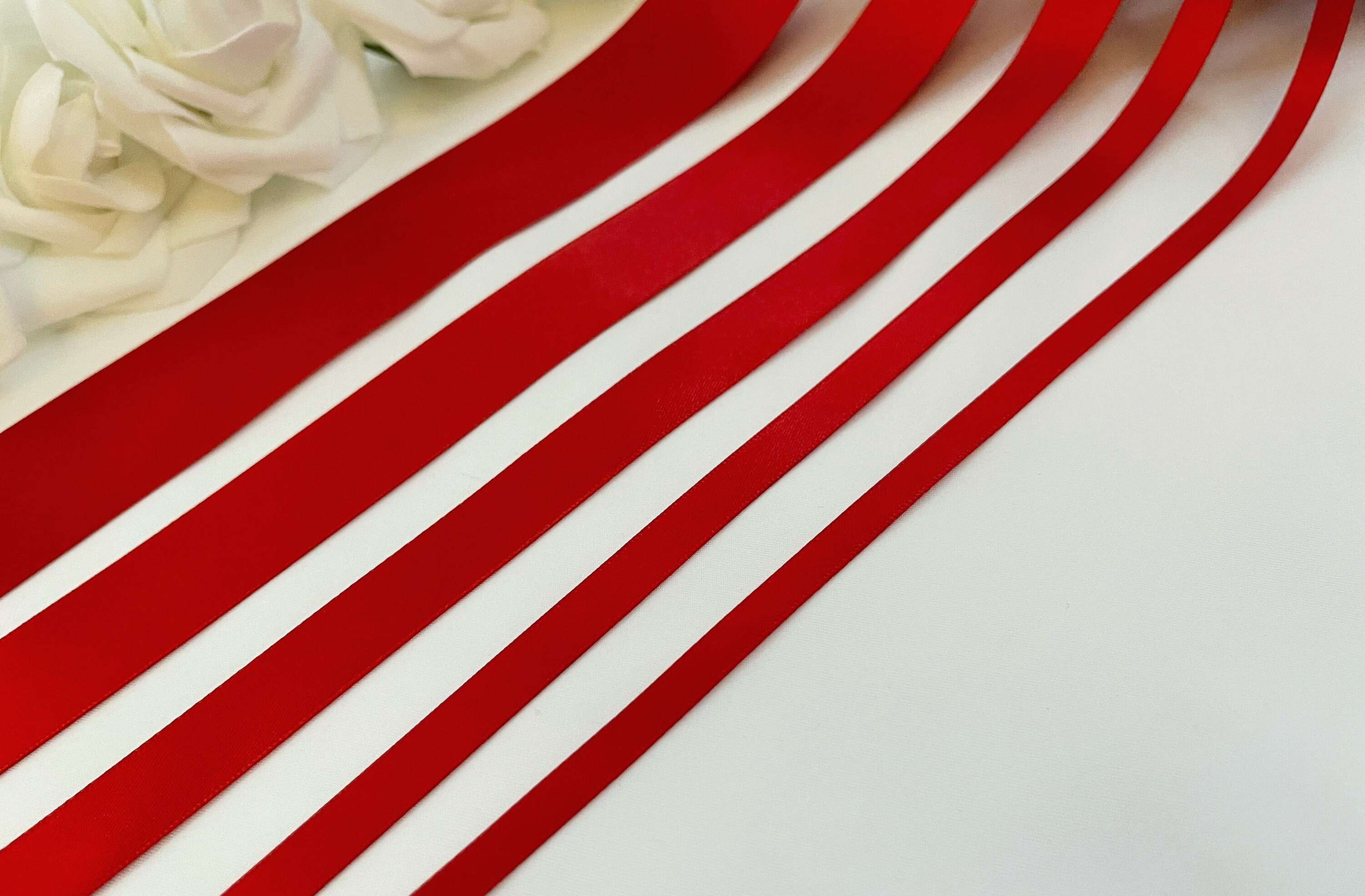 Red Ribbon Bright Red Satin Ribbon Double Faced Double Sided - Etsy