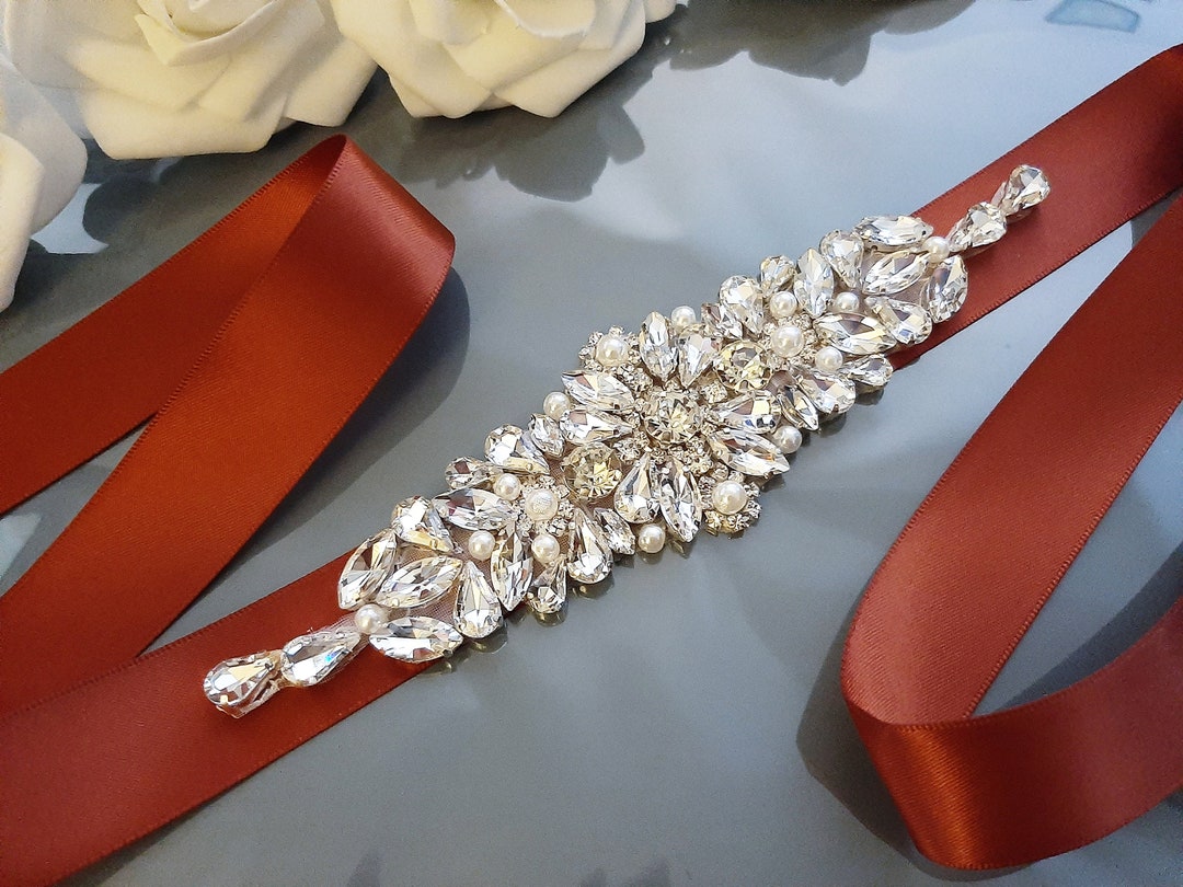 Rust Bridal Belt, Flower Girl Belt, Bridesmaid Prom Rhinestone Belt ...
