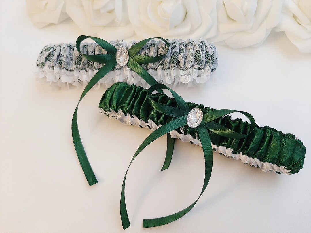 Dark Green Emerald Wedding Garter, Lace Bridal Garter Set, Green Garter ...