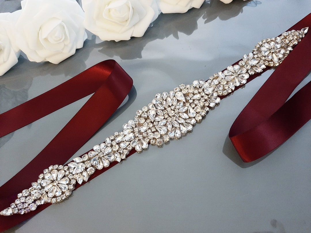 Burgundy Wedding Belt, Burgundy Bridal Belt, Wedding Dress Belt, Bridal ...