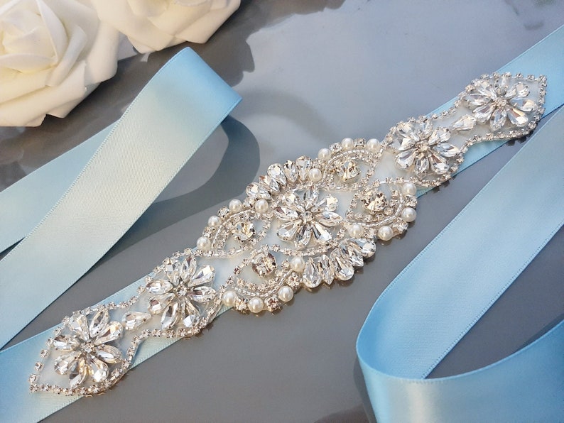 Turquoise Bridal Belt Rhinestone Belt Sash Belt Blue Bridal - Etsy