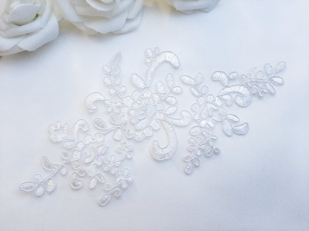 Ivory or White Lace Applique, White Bridal Floral Lace Applique, Sew on ...