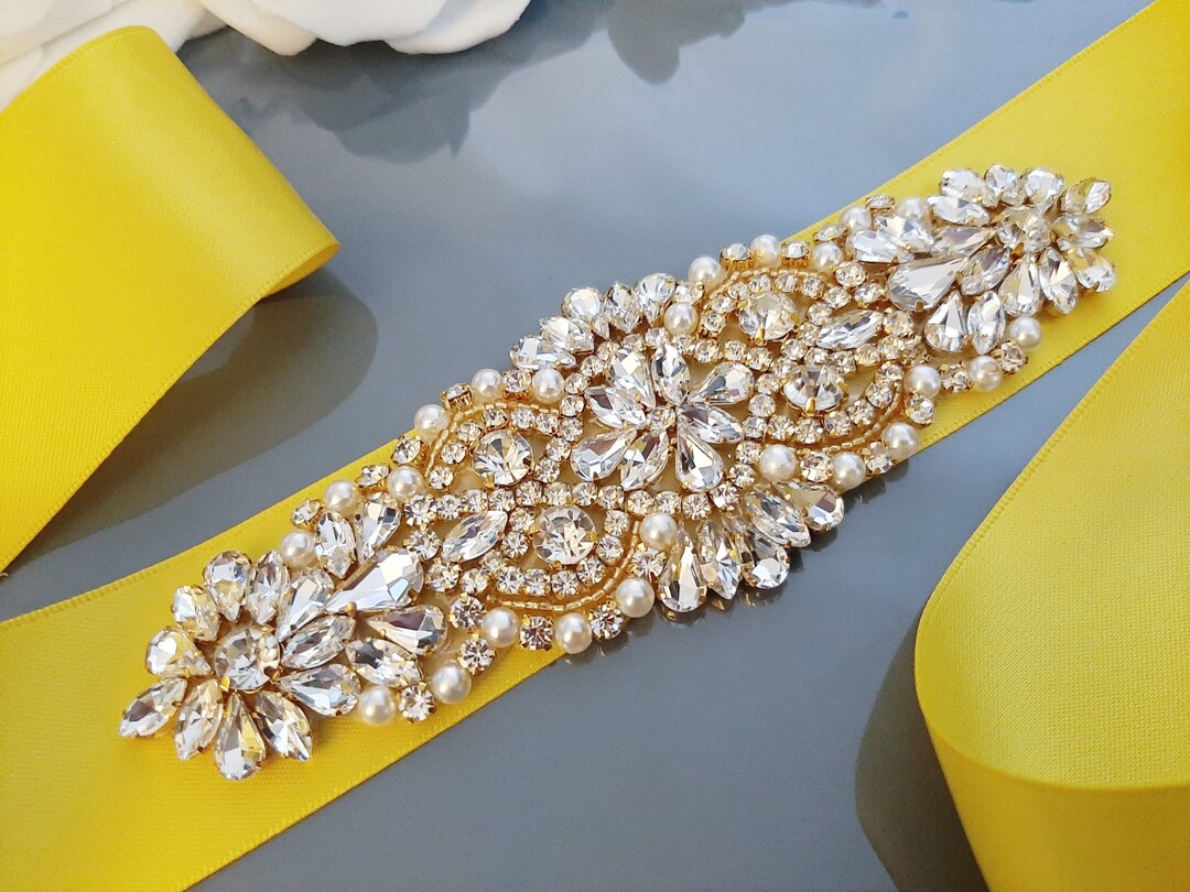 Yellow Wedding Belt, Rhinestone Belt, Yellow Bridal Sash, Wedding Belt ...