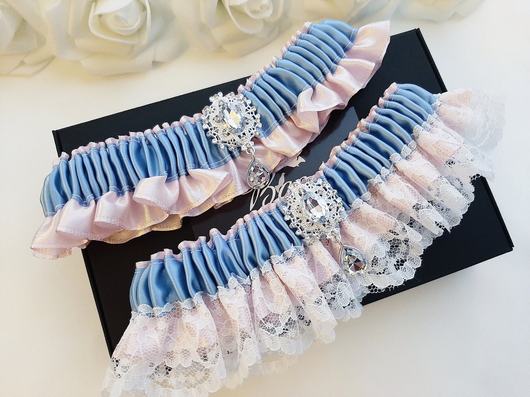 Dusty Blue Blush Pink Garter, Blue Garter for Bride, Lace Bridal Garter ...