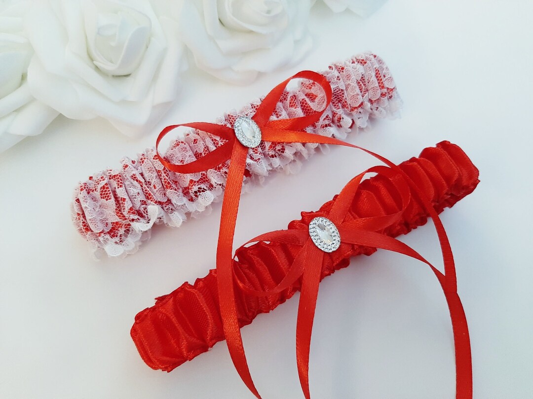 Red Garter for Wedding, Red Wedding Garter Set, Light Red Garter Set ...