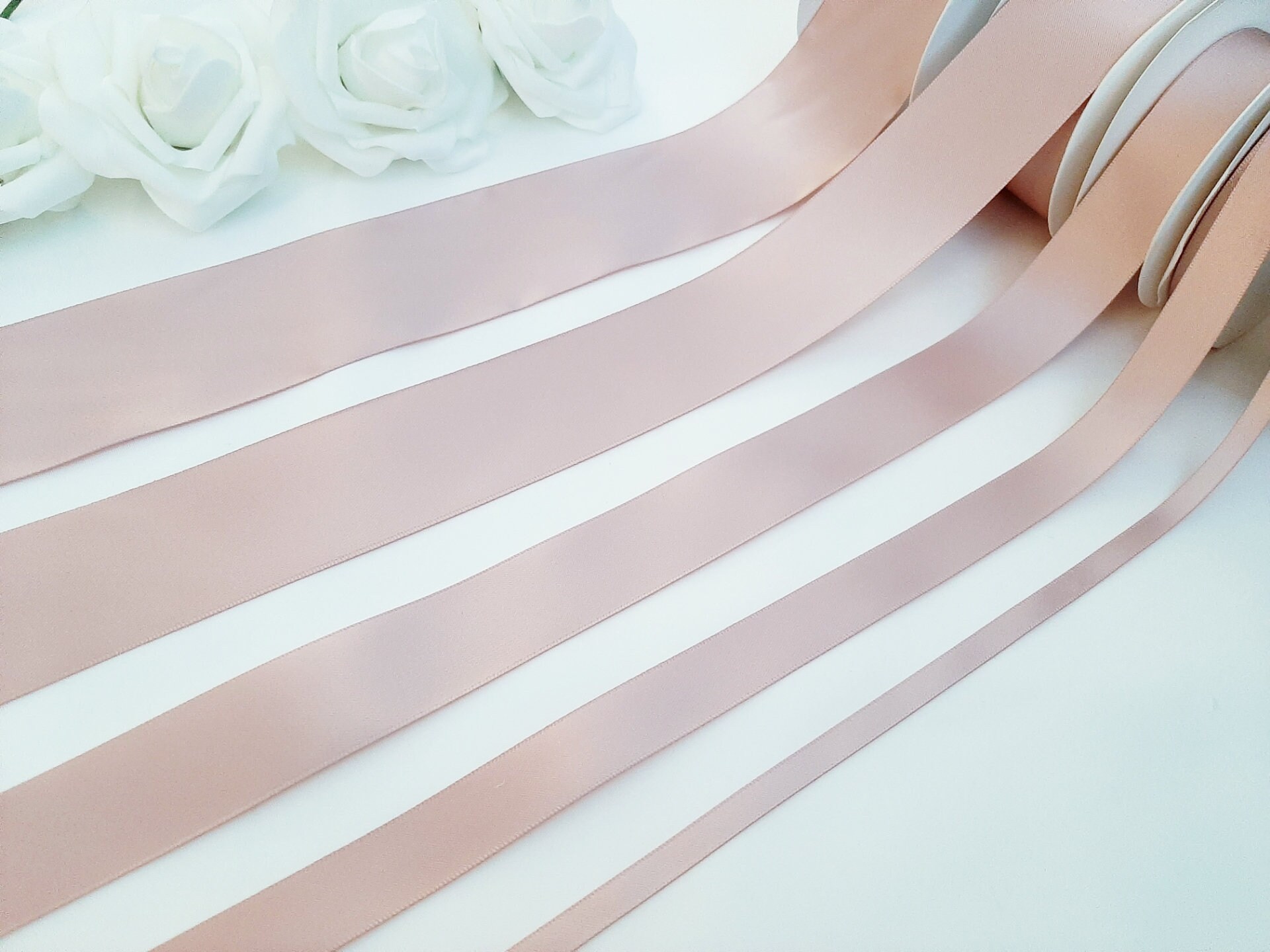 Rose Gold Satin Ribbon Double Sided Solid Rose Gold Ribbon | Etsy