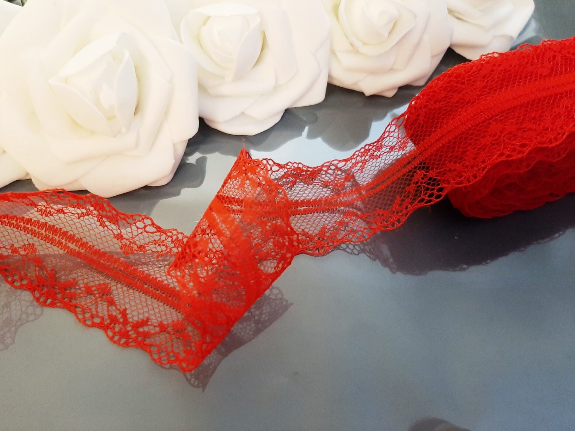 10 Yards Red Lace Trim Red Lace Trim Ribbon Lace Ribbon Lace | Etsy