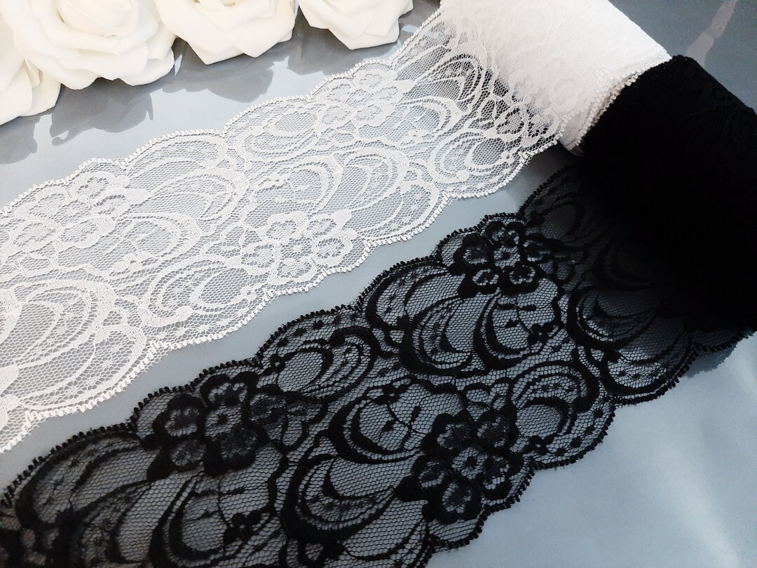 Wide Lace, Lace Ribbon, White Black Floral Lace, Sewing Trim, Flower ...