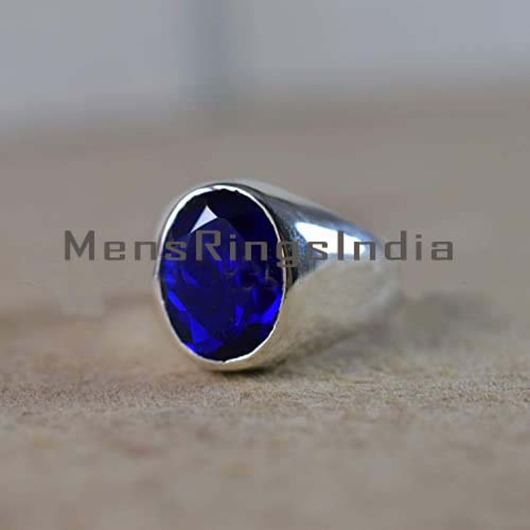 Blue Sapphire Silver Signet Mens Ring, Elegant 925 Sterling Turkish ...