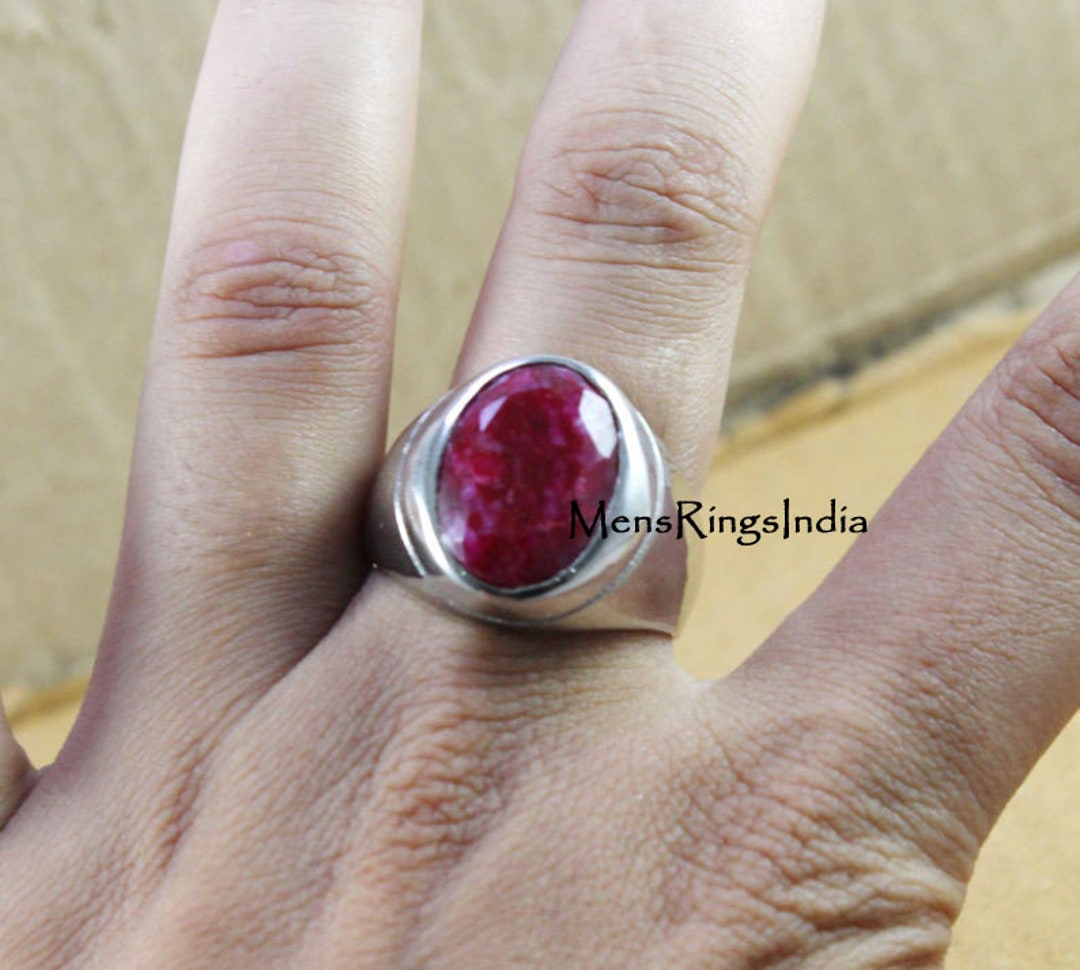 Mens Ruby Ring Gemstone Signet Ring Women Ring 925 Solid Sterling ...
