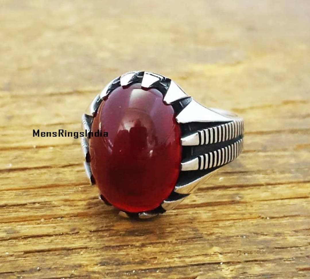 Oval Shape Garnet Gemstone Solid 925 Sterling Silver Turkish - Etsy