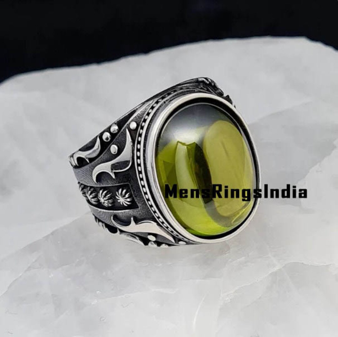 Peridot Solid Mens Ring, 925 Sterling Silver, August Birthstone ...