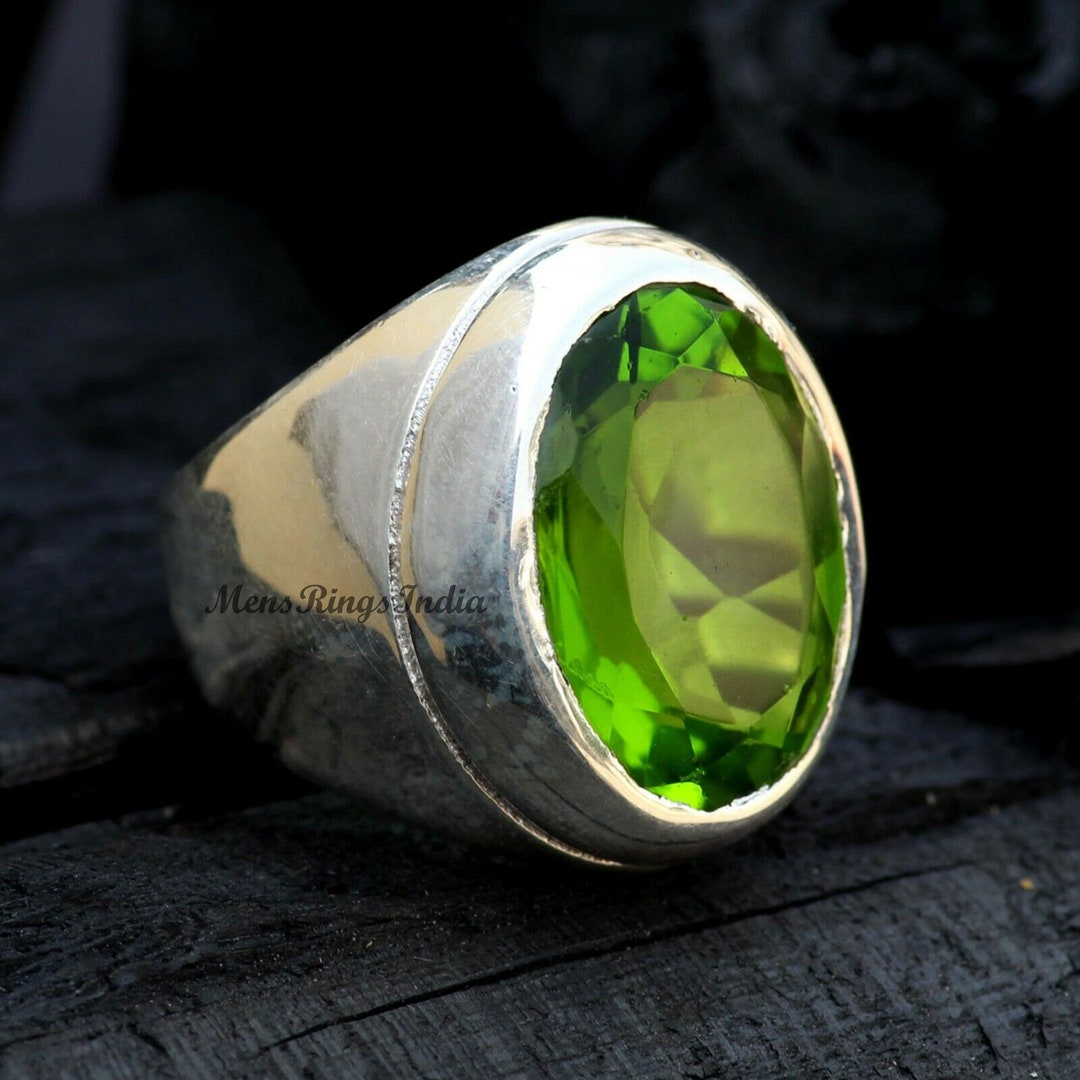 Green Peridot Mens Ring, Peridot Silver Signet Ring, Mens Peridot Ring ...