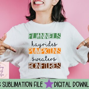 Flannels Pumpkins Bonfires Sublimation Design, Fall Words Sublimation ...
