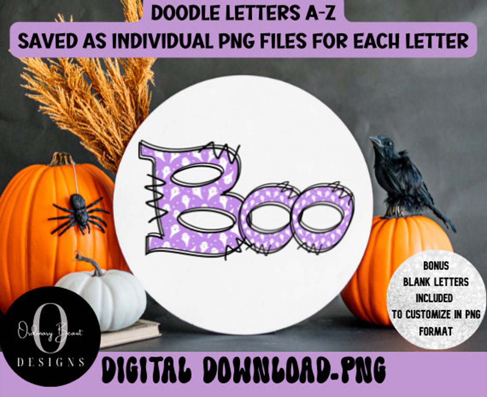 Purple Doodle Letters Alphabet Bundle PNG Alpha Pack Digital - Etsy