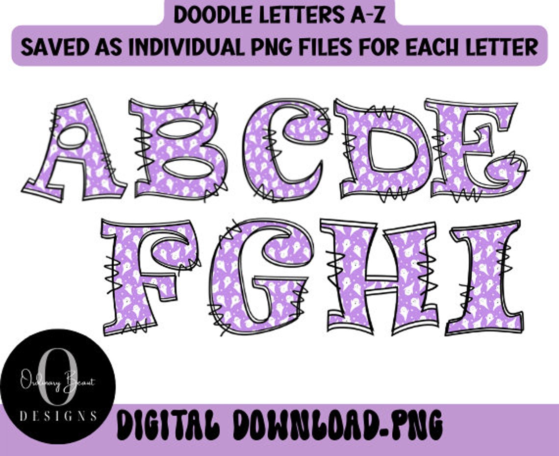 Purple Doodle Letters Alphabet Bundle PNG Alpha Pack Digital - Etsy