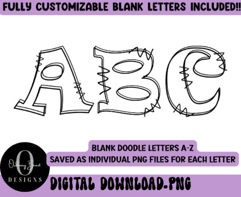 Purple Doodle Letters Alphabet Bundle PNG Alpha Pack Digital - Etsy