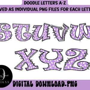Purple Doodle Letters, Alphabet Bundle PNG, Alpha Pack Digital Download ...