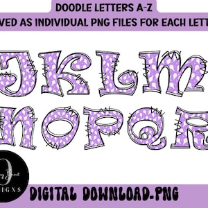 Purple Doodle Letters, Alphabet Bundle PNG, Alpha Pack Digital Download ...